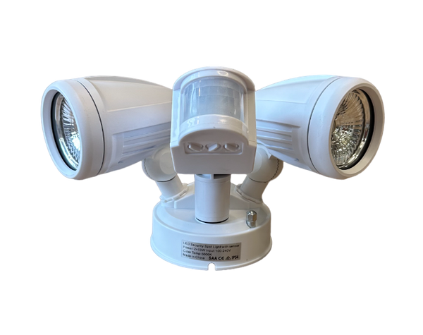 Dual-Head Adjustable Motion Activated Flood Light WHITE 26w 3,000 Lume ...